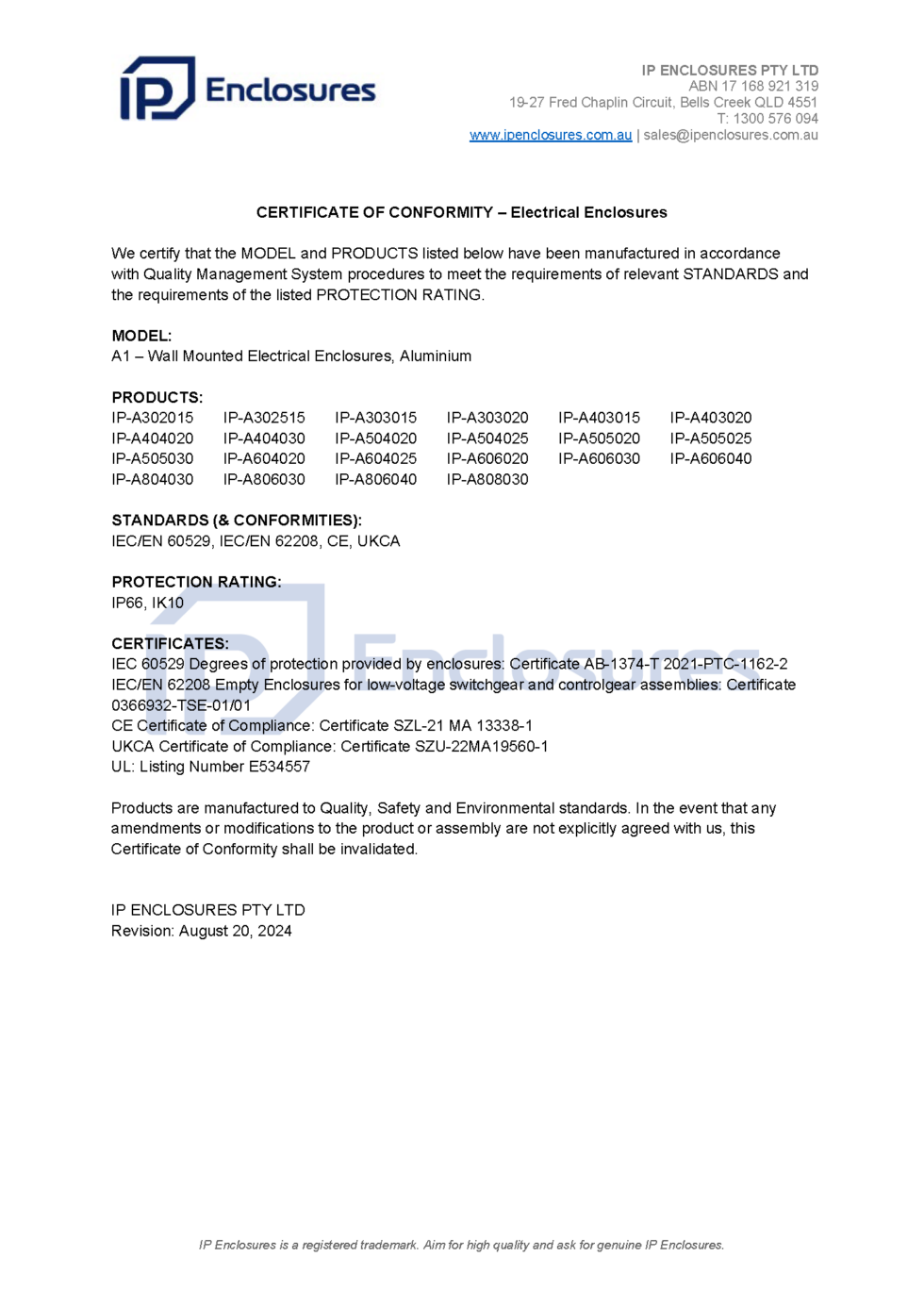 Electrical Enclosure Certificates - IP Enclosures